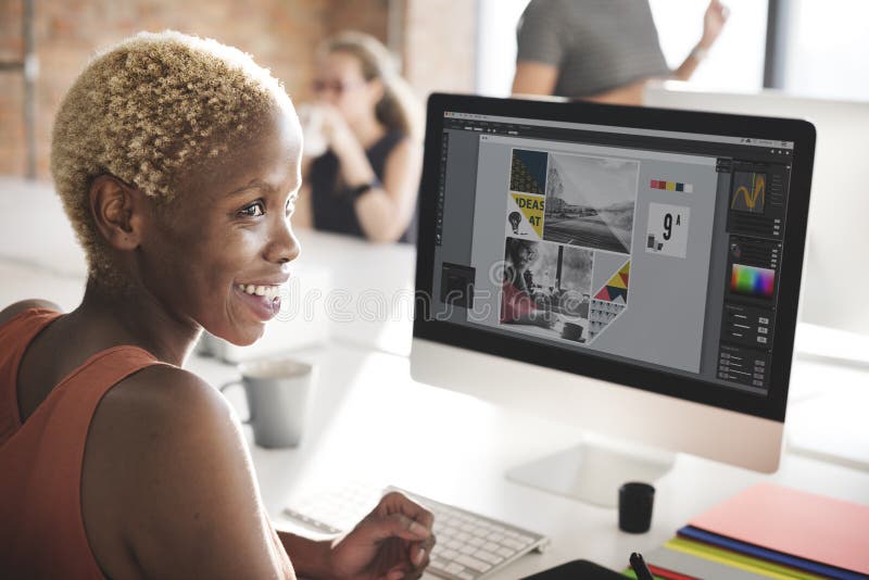 African Woman Computer Networking Technology Concept Stock Image ...