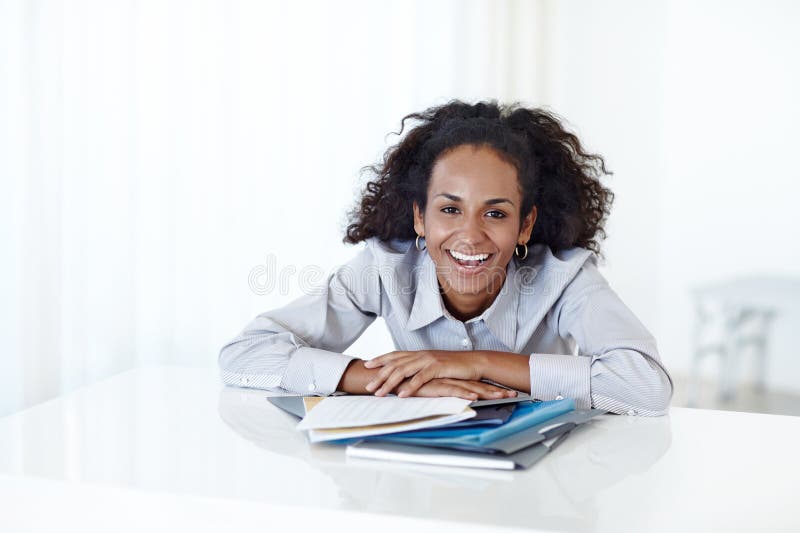 African Woman, Documents and Folder at Office Desk for Planning ...