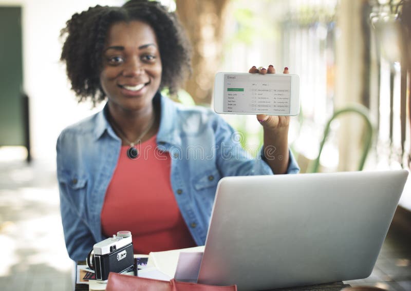 African Woman Email Connection Global Communciations Concept Stock ...
