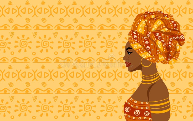 African Woman with Ethnic Tribal Pattern Background. Stock Photo ...