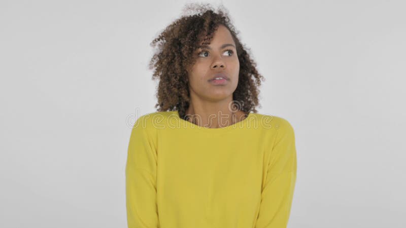Young African Woman Feeling Scared, Frightened on White Background ...