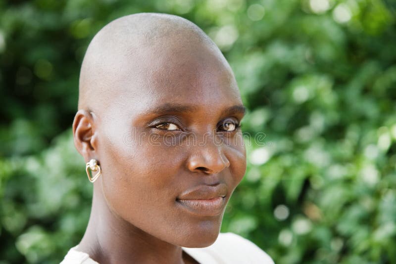 Beautiful bald black woman stock image. Image of thinks - 4413345