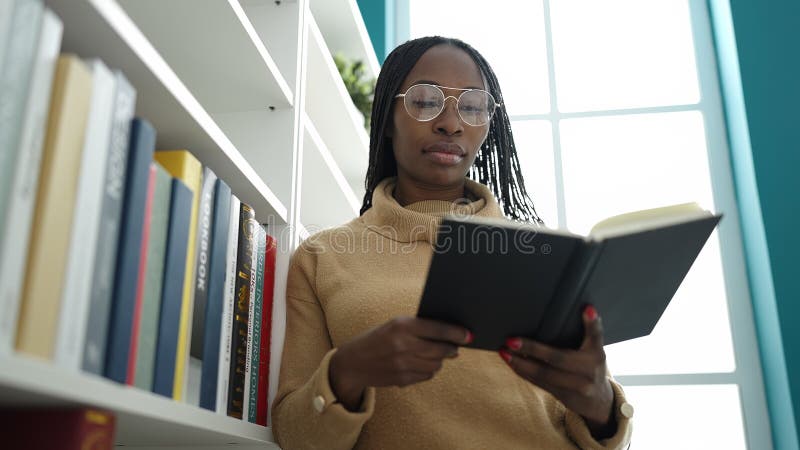African Woman Reading a Book at Library University Stock Image - Image ...