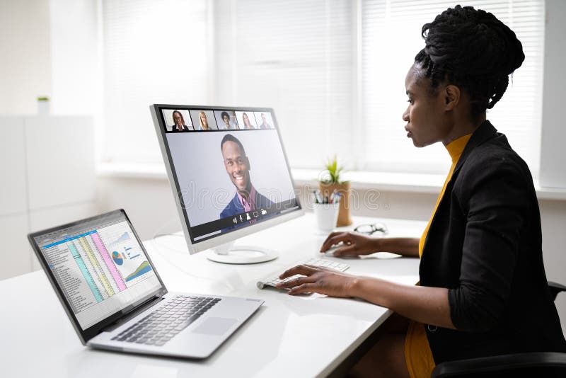 African Woman Video Conference Business Call Stock Image - Image of ...
