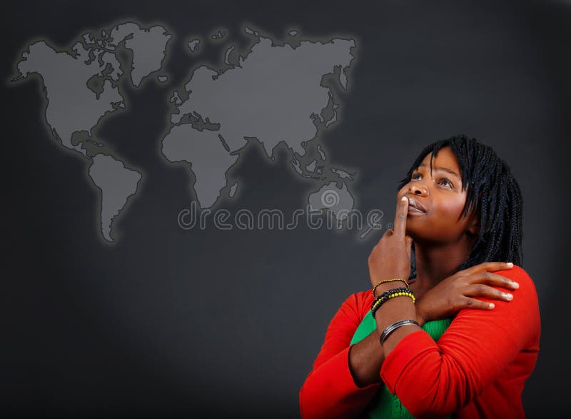 African Woman and World Map Stock Illustration - Illustration of ...