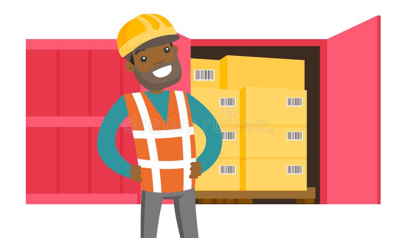 Port Warehouse Worker is Receiving the Container Stock Vector ...