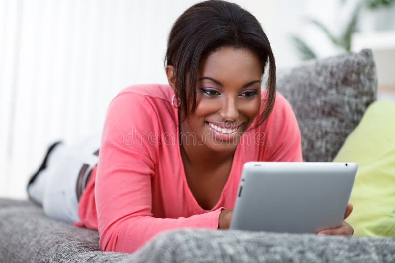 African American Student Girls Using a Laptop Computer - Black P Stock ...