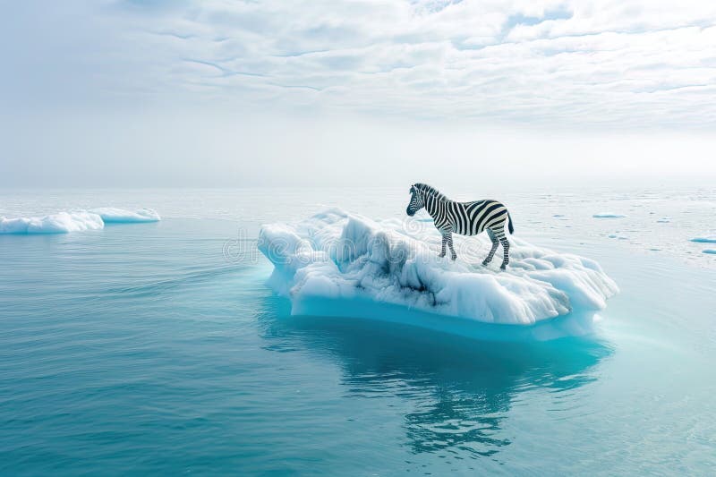 A Zebra is Floating in the Water with Its Head Sticking Out, AI Stock ...