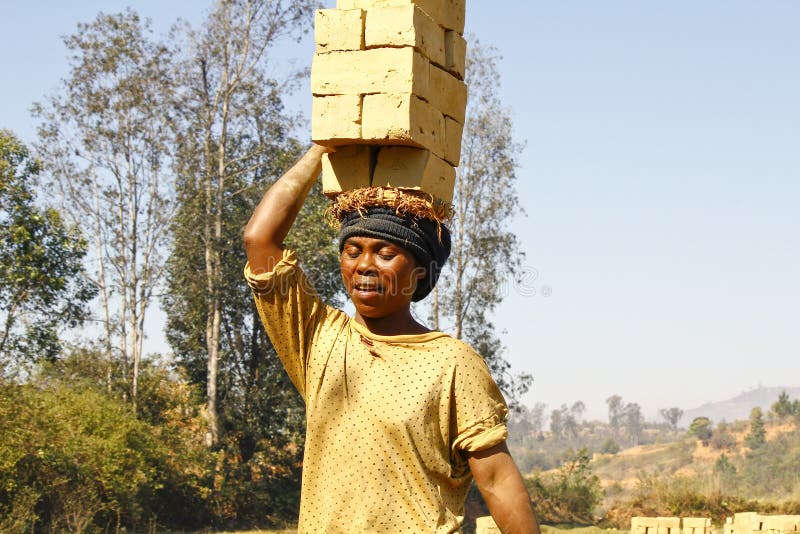 Africans Woman Working Hard in Brickyard Editorial Stock Image - Image ...