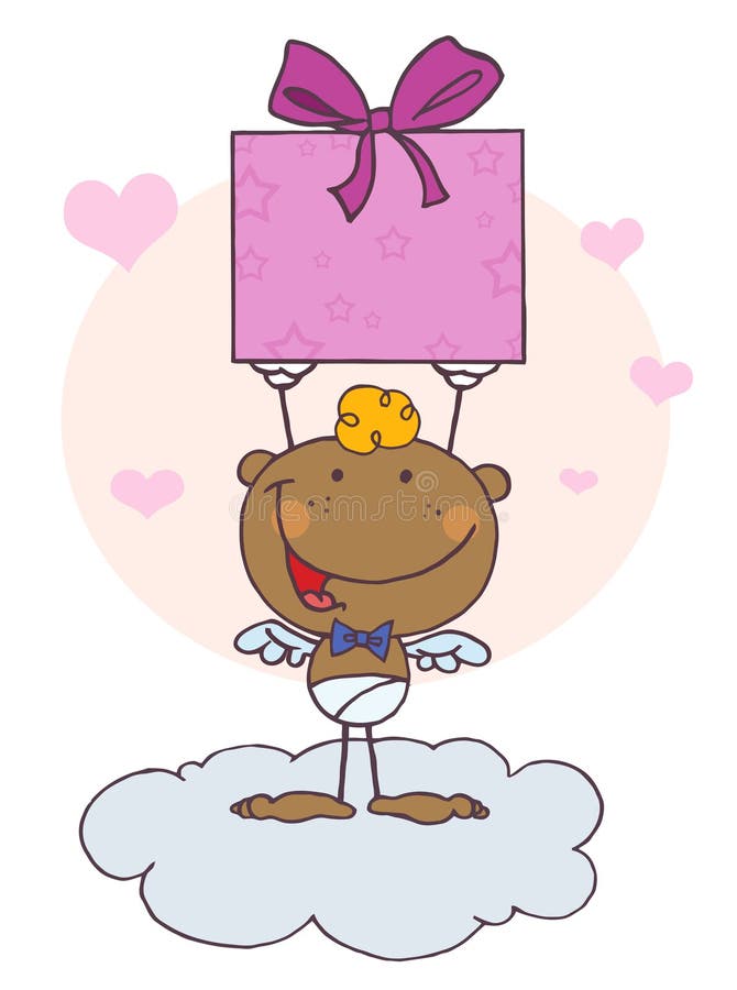 Afrikaanse Amerikaanse Cupido Met Gift Vector Illustratie ...