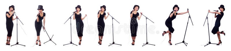 Singer Vocalist on White Leaning Lifting Mic Stand Stock Image - Image ...