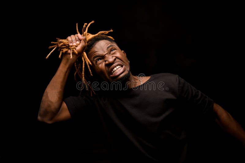 Afro American Guy Pulling His Ginger Dreadlocks Stock Image - Image of ...