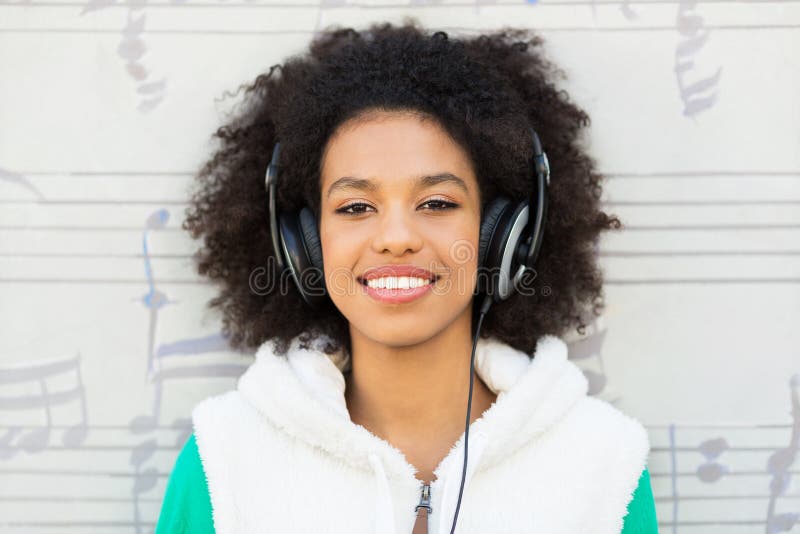 Afro-American with Headphones Stock Image - Image of wearing ...