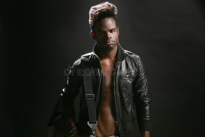Afro American Leather Rock Star Musician Stock Image - Image of dark ...