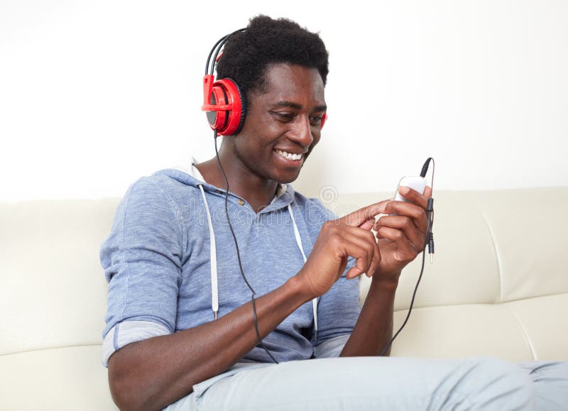 Afro American Man Listening Music Stock Image Image Of Person Home