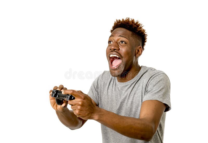 Afro American Man Using Remote Controller Playing Video Game Happy and ...