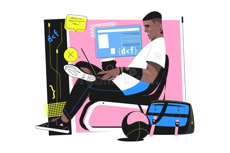 Afro Boy Study in Programming School Stock Vector - Illustration of ...