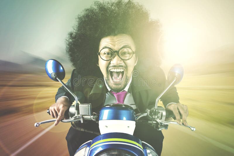 Afro Businessman Riding Motorcycle Stock Photo - Image of afro, biker ...