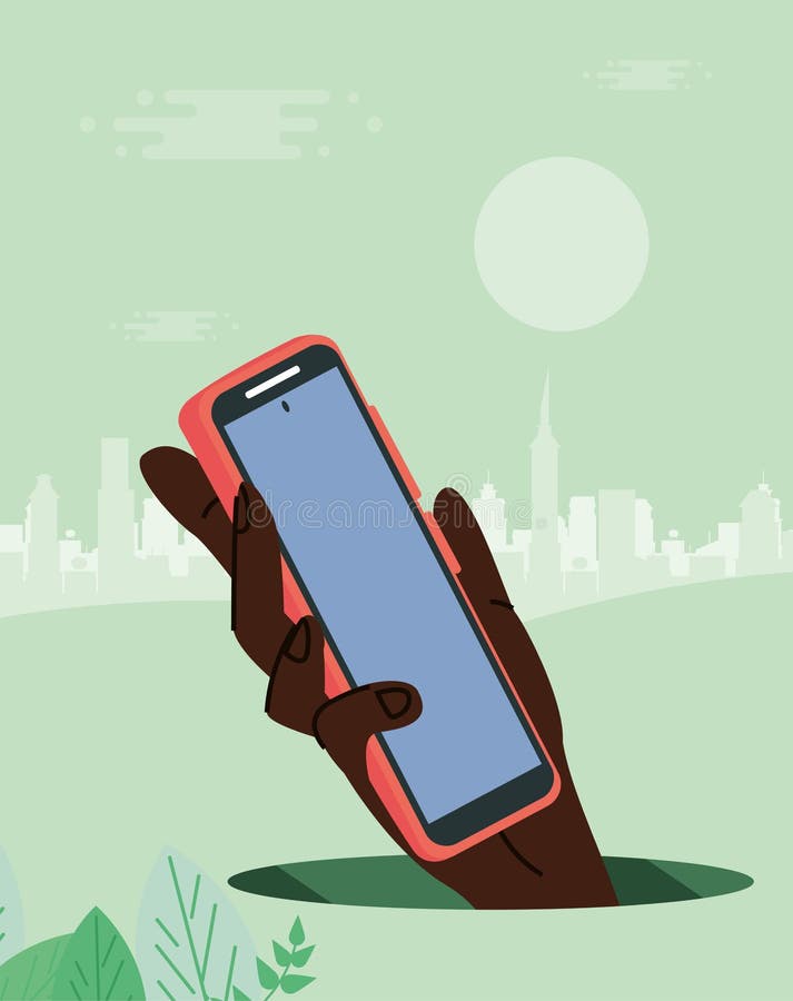 Afro Hand Lifting Smartphone Stock Vector - Illustration of nature ...