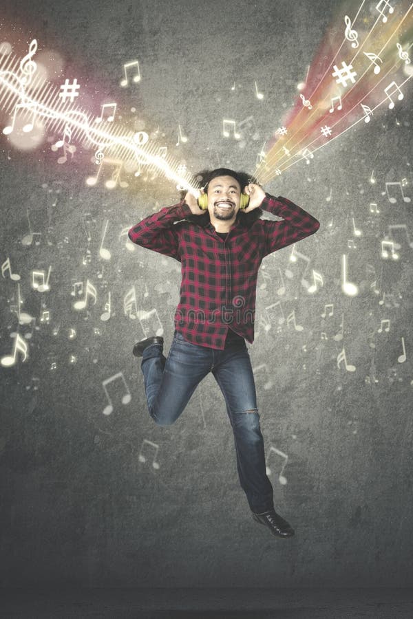 Afro Man Dancing with Musical Notes Stock Photo - Image of audio ...