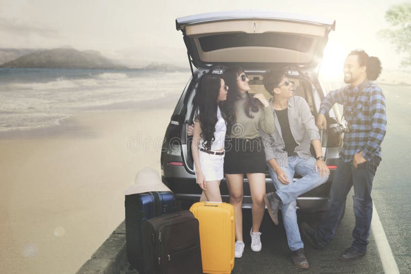 Afro Man with His Friends Behind the Car Stock Image - Image of arabian ...