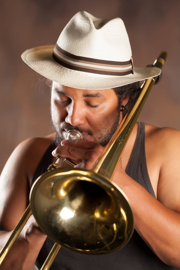 Afro Man Playing Trombone stock image. Image of equipment - 61154503