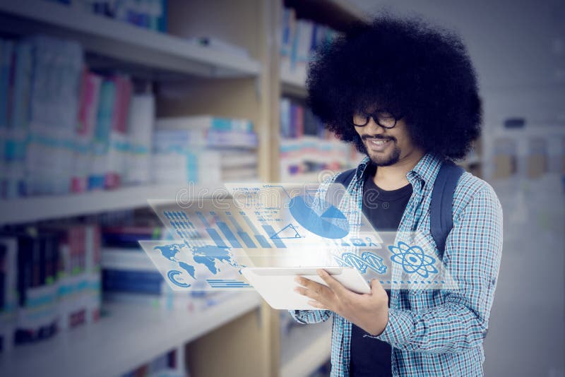 Afro Student Using Tablet in the Library Stock Image - Image of campus ...