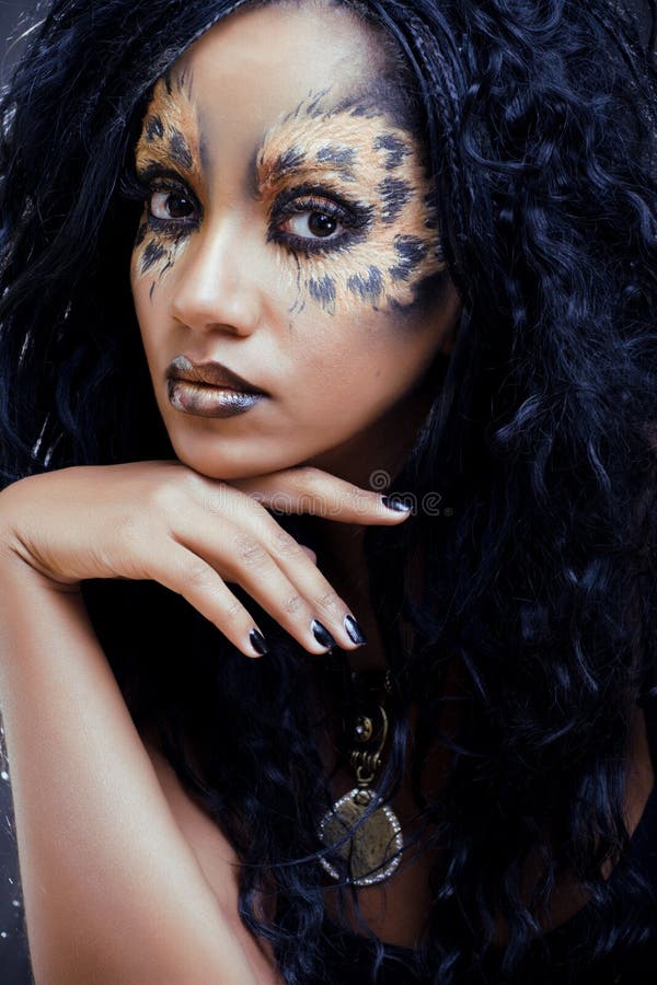 Afro Woman with Leopard Make Up Stock Photo - Image of beauty, animal ...