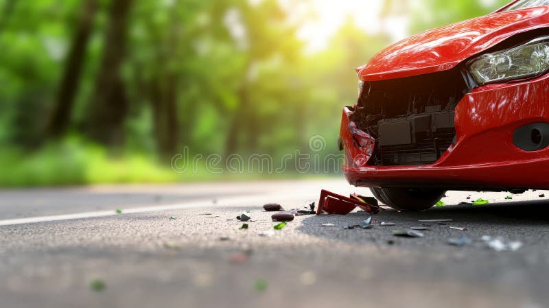 Aftermath of Car Collision Red Vehicle Sustains Significant Damage ...