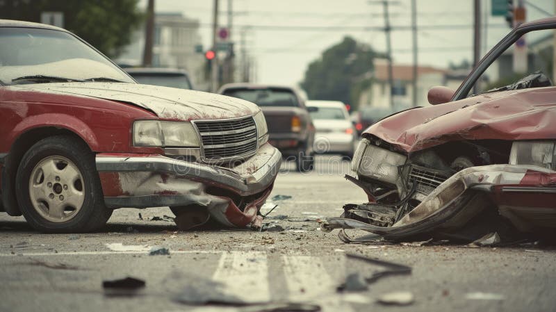 Aftermath of a Collision between Two Cars at an Urban Intersection ...
