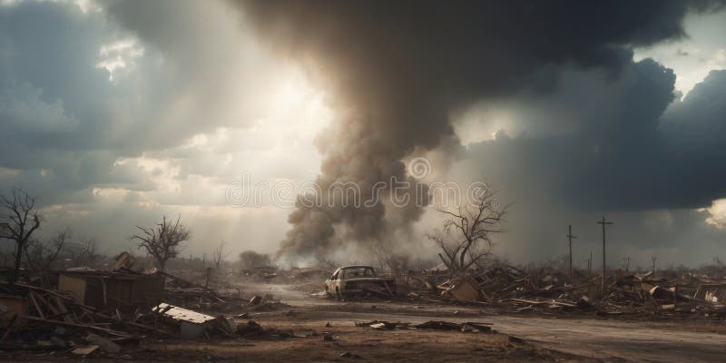 Aftermath of Destruction - Tornado Dissipating with Calm Sky Resuming ...