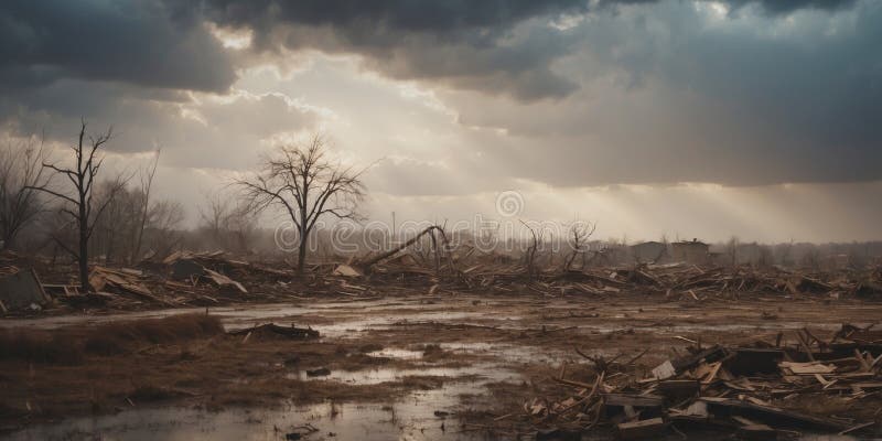 Aftermath of Destruction - Tornado Dissipating with Calm Sky Resuming ...