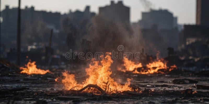 Aftermath of a Devastating Fire in a City. Stock Image - Image of ...