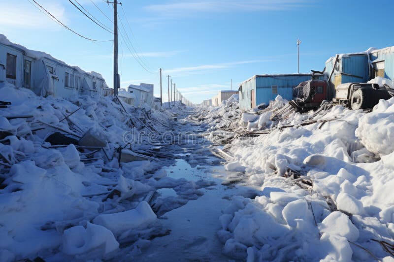 Aftermath of a Natural Disaster in a Small Town Stock Image - Image of ...