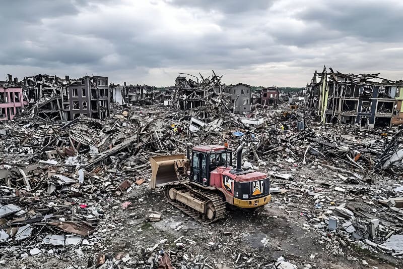 Aftermath of a Devastating Tornado: Bulldozer Amidst the Rubble of ...