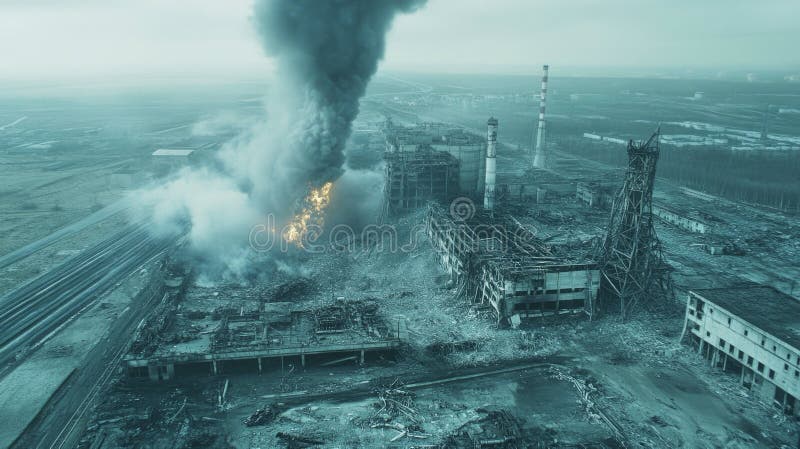 Aftermath of Explosion at Nuclear Power Plant with Smoldering Crater ...