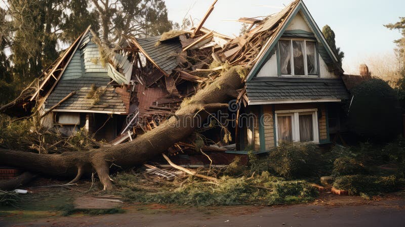 Aftermath Fallen Tree on House Stock Photo - Image of tree, property ...