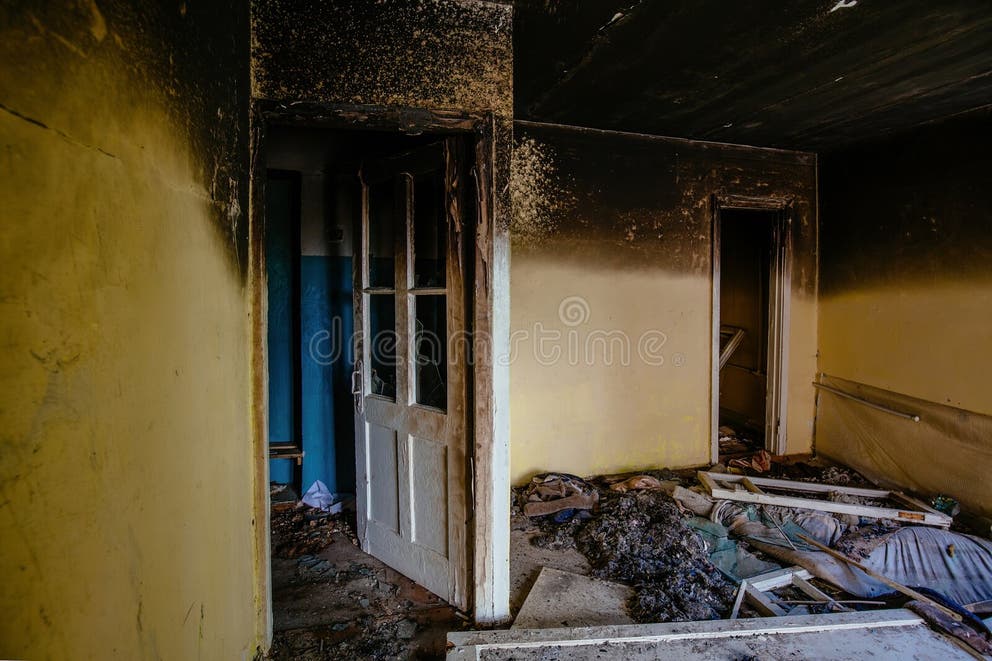 Aftermath of Fire. Burnt Room Interior Stock Image - Image of disaster ...