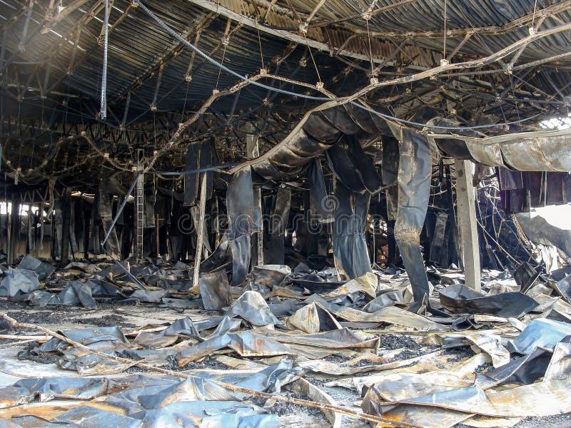 Aftermath of a Fire at a Construction Site, Showing Extensive Damage To ...