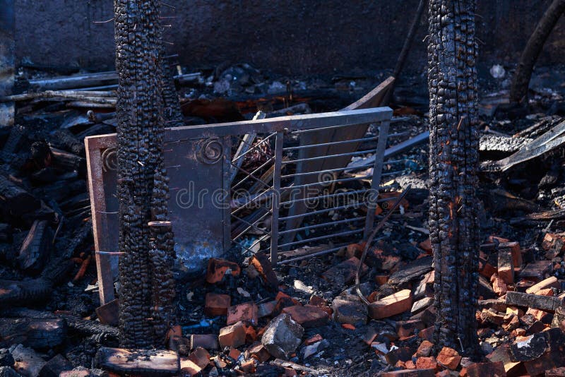 The Aftermath of a Fire in Old Wooden Sheds Stock Image - Image of ...