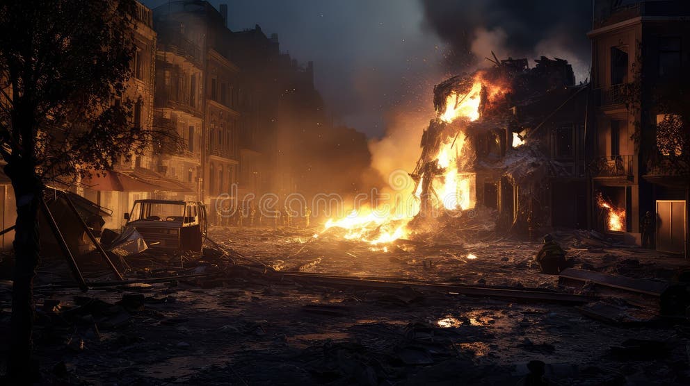 Aftermath flat fire stock illustration. Illustration of alarm - 369580308