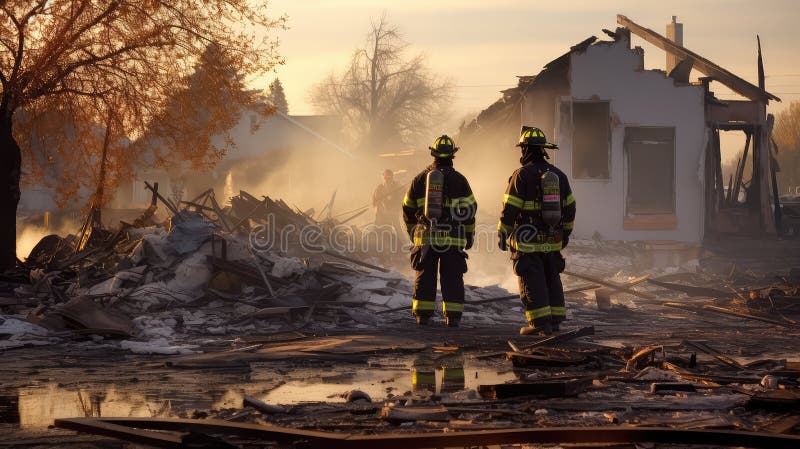 Aftermath House Fire Firemen Stock Illustration - Illustration of ...