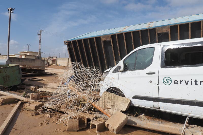 The Aftermath of Hurricane Dana in Valencia, Spain - a Damaged Van and ...