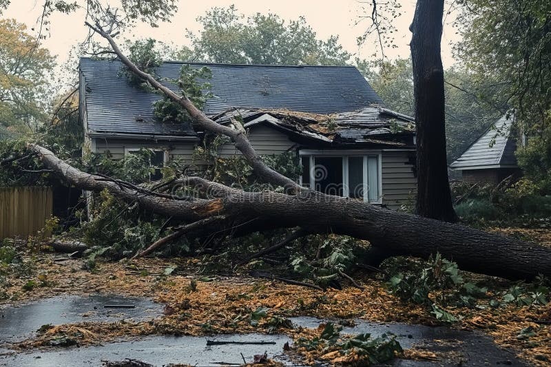 In the Aftermath of the Intense Gale, a Large Fallen Tree Has Landed on ...