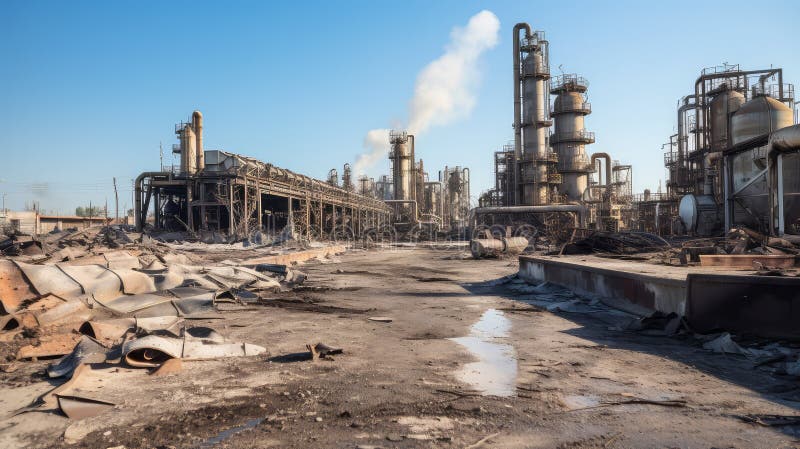 Aftermath refinery fire stock illustration. Illustration of damage ...