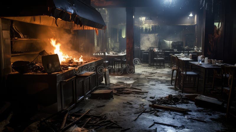 Aftermath Restaurant Kitchen Fire Stock Illustration - Illustration of ...
