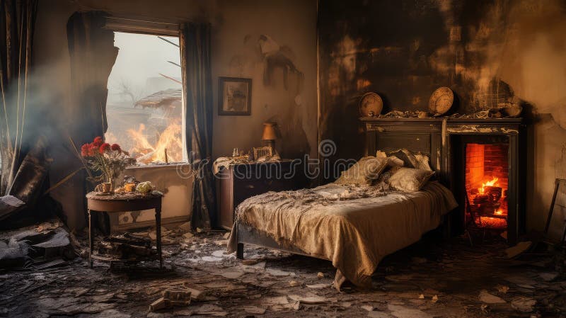 Aftermath room on fire stock illustration. Illustration of aftermath ...