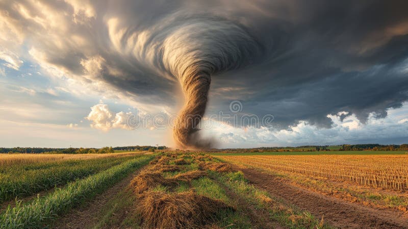 Aftermath of a Tornado Devastated Farmland Under Threatening Storm ...