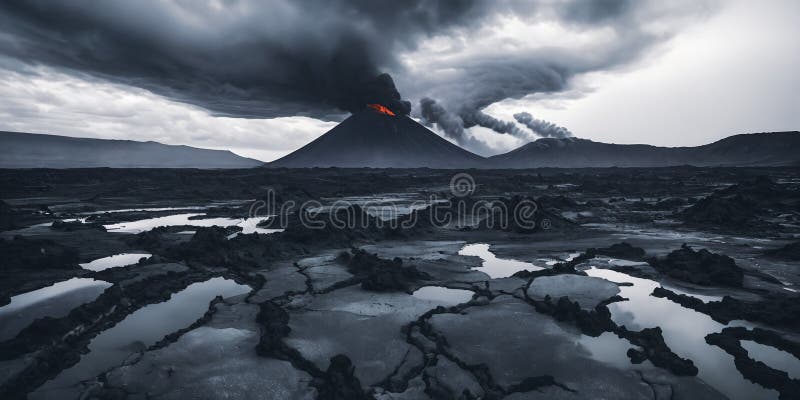 The Aftermath of a Volcanic Eruption with Layers of Ash Covering the ...