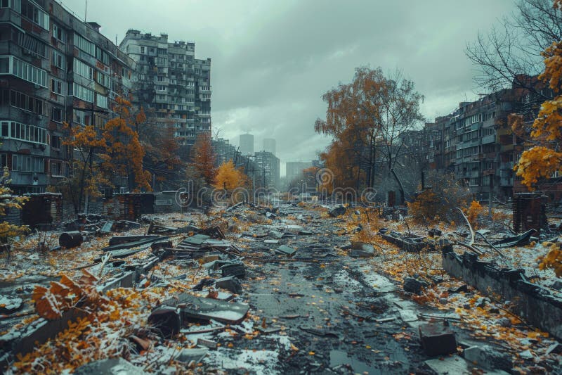 The Aftermath of War Devastation in the City Following Missile Strikes ...